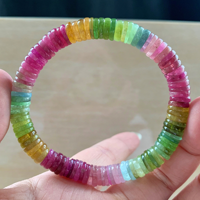 天然巴西碧玺盘珠手链彩虹礼物女