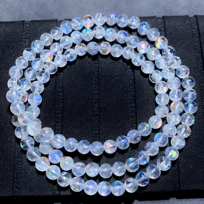 天然马岛月光石三圈手链彩月光石