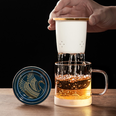 言和堂茶杯玻璃杯过滤家用带盖耐高温办公男女个人透明花茶泡茶杯