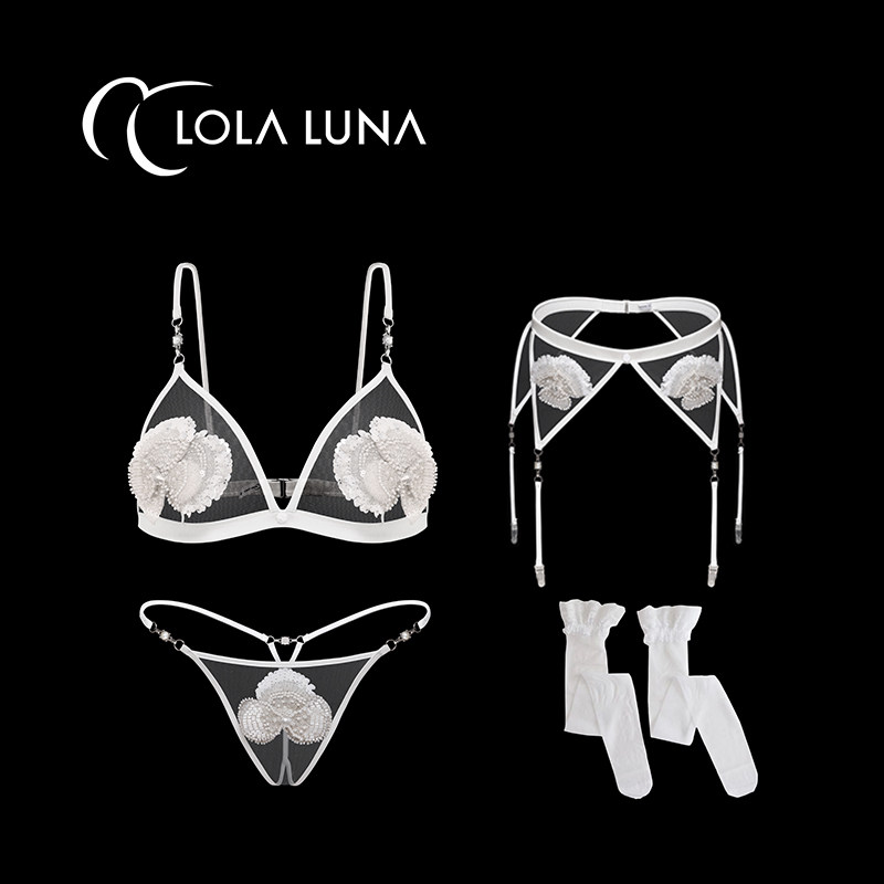 LolaLuna内衣【月下流心】白色情调浪漫爱情梦幻蕾丝内衣套装礼物