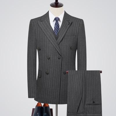 春季条青纹印花双秋排两扣西服套装男士663-L中年商务休闲正装西