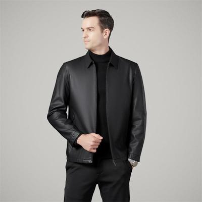 老爸爸真22088-22皮衣秋冬新款中夹年男士翻领拉链皮绵羊皮克休闲