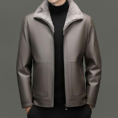 年冬季暖皮毛一体皮冬夹克加绒加厚中老保年9988-L2皮男爸衣爸装