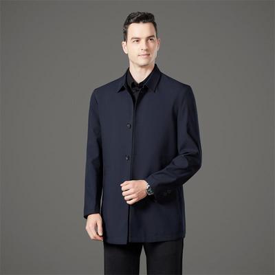 秋外季新款男8258-F士风衣外套中年休中款翻闲领爸爸时尚风长衣套