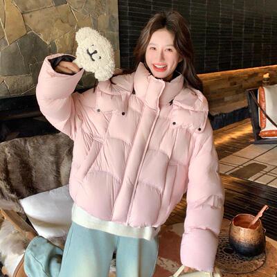 ZR2C20-奶油粉白绒羽绒服连女冬季新款时鸭尚厚加保暖帽面包服外
