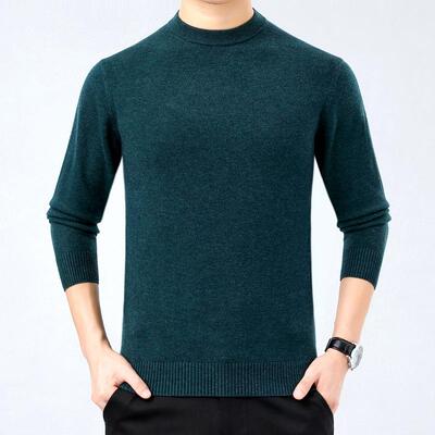 男式羊毛时尚休闲套ISP头圆秋领厚款青中年男士针织打衫底冬毛衣