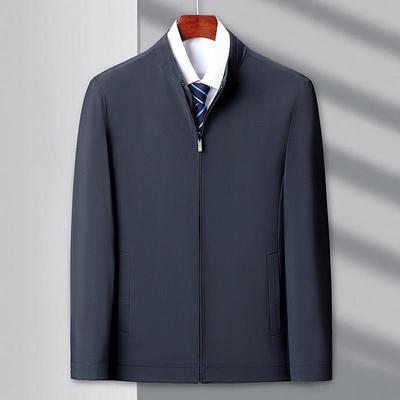 春秋季新款男部士夹克8809外套桑蚕爸夹爸装商务领丝导干宽松高端