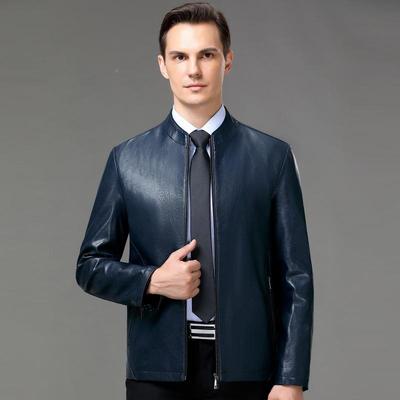 新款松真皮皮衣皮夹休克男宽绵羊帅皮中老年气立领闲865-0百搭外