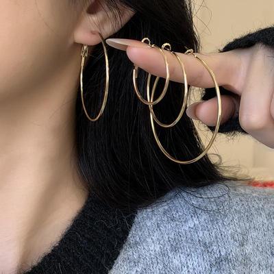 素圈耳环金色夸张大耳圈显脸小高级感2024年新款爆款耳饰女耳夹