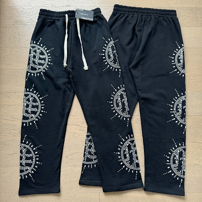 MIXED EMOTION钻石字母美式潮牌嘻哈男抽绳休闲卫裤直筒毛圈长裤