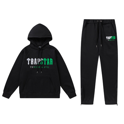 Trapstar陷阱之星美式INS款渐变字母毛巾绣高街加绒套装卫衣卫裤