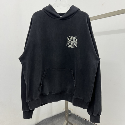 美式街头骷髅十字磨破印花卫衣