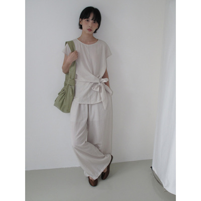 衣夫 十三行女装腰间设计绑带上衣+韩版松紧灯笼裤SG23398