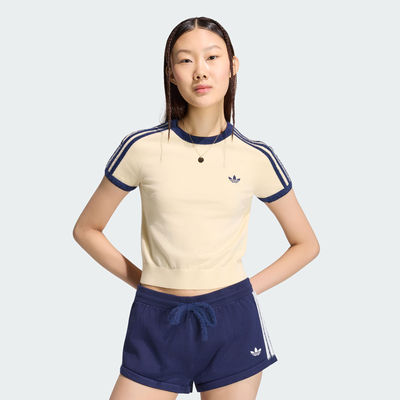 Adidas三叶草女KNIT TEE 美式运动风修身短袖T恤KS7376