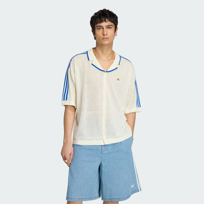 Adidas三叶草男子时尚复古条纹镂空透气运动短袖宽松上衣KX1223