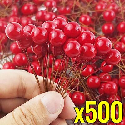 500/50pcs Mini Artificial Red Berries DIY Floral Wreath Orna