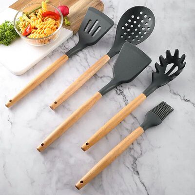 1Pcs Silicone Wood Handle Gray Spatula, Soup Spoon, Spatula,