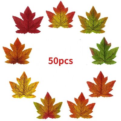 50pcs Artificial Maple Leaf Halloween Harvest Festival Home