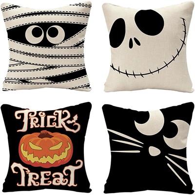 Spooky Halloween Pillows: Mummy, Skull, Trick or Treat, and