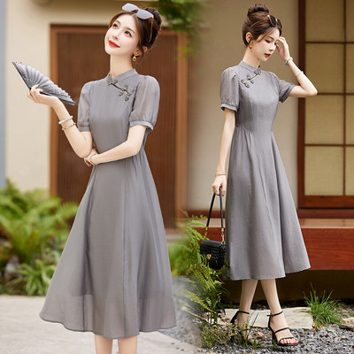 吾爱衣2329款新中式连衣裙女改良旗袍洋气减龄国风裙子