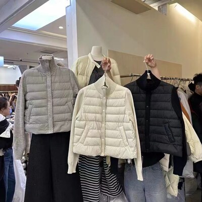 清货 针织立领拼接羽绒服秋冬2026年新款韩版时尚保暖轻薄外套