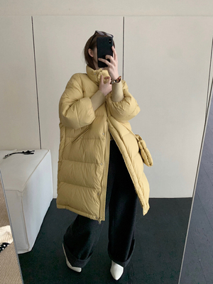 韩国东大门白鸭绒羽绒服女2024冬新款宽松加厚保暖过膝中长款外套
