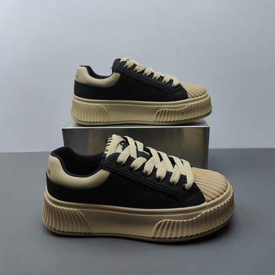 工装风厚底板鞋女鞋真皮系带圆头深口单鞋软底舒适百搭34.35