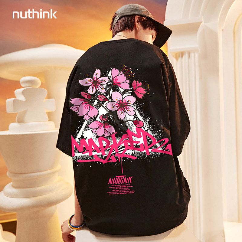 国潮nuthink潮牌情侣短袖T恤男欧美宽松加肥加大胖子大码男装体恤_虎窝淘