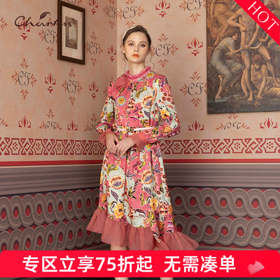 CHARFEN朝峰春复古轻奢气质中长款连衣裙女CFD1A026-0053G