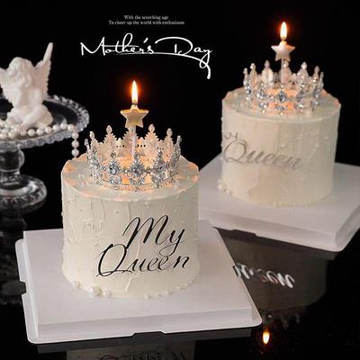 38女神节皇冠蛋糕装饰摆件亚克力高级银色三八妇女节插牌