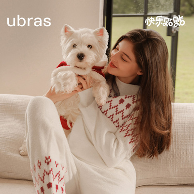 ubras泡泡绒家居服套装情侣睡衣女男款加绒加厚秋冬长袖新款