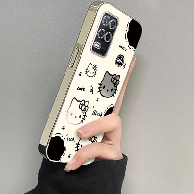 适用真我Q3手机壳realmeQ35G保护套RMX3161新款Realme可爱电镀Q3i全包3s防摔OPPORealmeQ3pro女生3t黑白kt猫