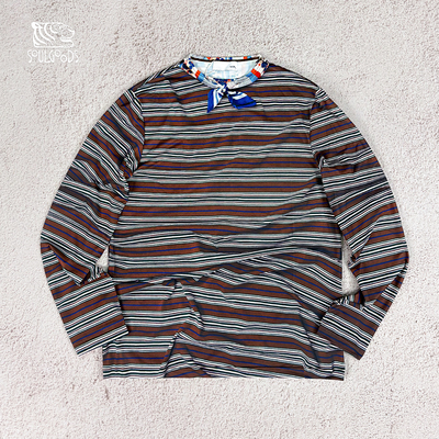 现货TOLQ Printed Mock Neck T-shirts半高领条纹印花长袖T恤26SS