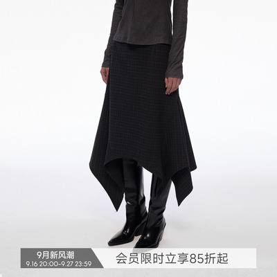 【偏锋格律】BiLLconch暗黑格纹不规则半身裙女百搭中长款a字裙