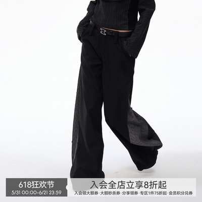 【侧写者】BiLLconch黑色西装侧缝拼接休闲裤设计感潮流阔腿裤女