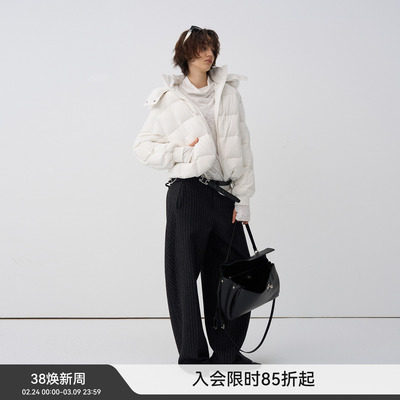 【云绒泡芙】BiLLconch提花针织泡芙格羽绒服连帽短款厚外套秋冬