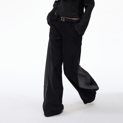 【侧写者】BiLLconch黑色西装侧缝拼接休闲裤设计感潮流阔腿裤女