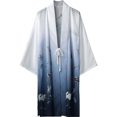 中国风中长款大氅男夏防晒印花