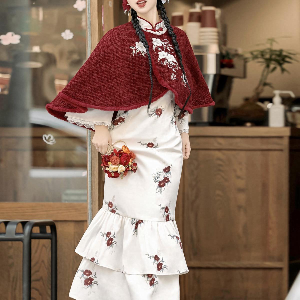 茶花钰香原创改良汉服连衣裙日常国风汉元素斗篷旗袍套装新中式