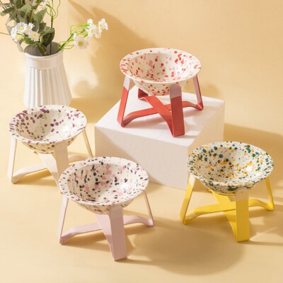 飞碟宠物碗日本pecolo泼墨碗陶瓷猫碗粮碗增高架猫狗通用