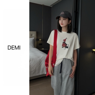 MISS RUILI定制 春季新款欧货印花卡通T恤百搭时髦减龄短袖F1709