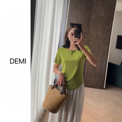 MISS RUILI定制 新款V领休闲打底衫短袖舒适亲肤透气T恤上衣F1866