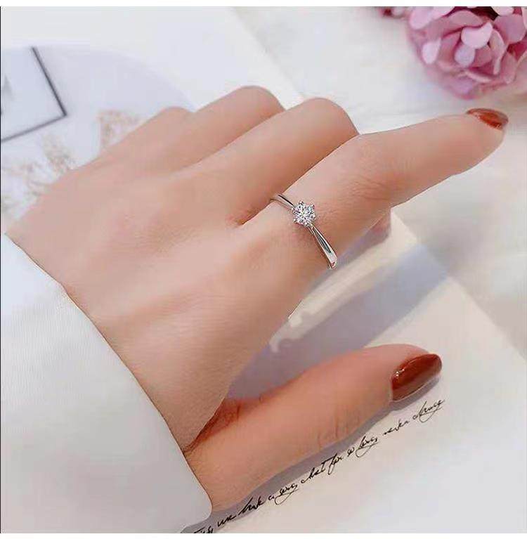 s925银时尚仿真钻戒女莫桑石30分60分简约戒指求婚结婚活口指环_虎窝淘