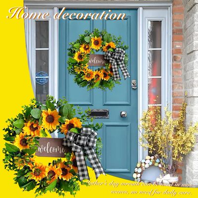 17 Inch Sunflower Wreath with Welcome for Front Door Spring