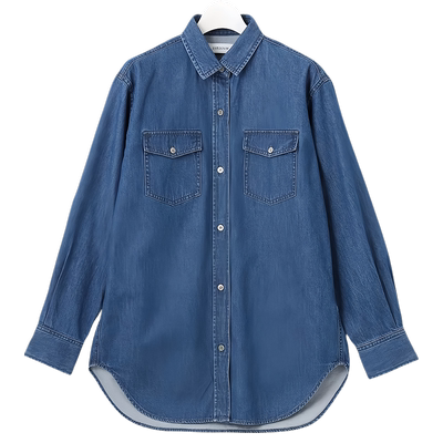 宽松棉水洗长袖牛仔衬衣商场同款