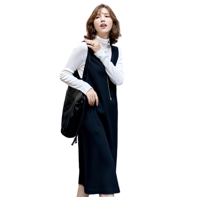 羊毛直筒过膝背心连衣裙商场同款