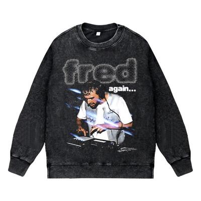 美式电音百大DJ歌手水洗做旧复古秋冬圆领套头卫衣FRED-AGAIN