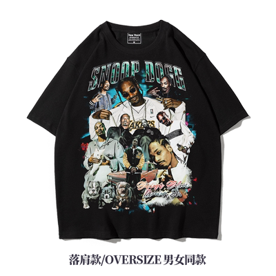 hiphop欧美嘻哈说唱饶舌snoopdogg西海岸匪帮重磅落肩袖T恤男女夏