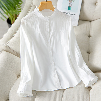 木耳领白衬衫2026春装设计感别致上衣精梳棉职业打底衬衣白搭长袖