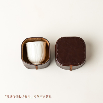 Leather small storage box, purple clay teapot, tea cup lid,